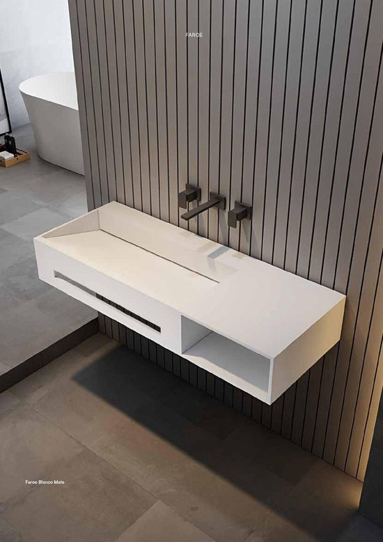 Solid Surface wastafel Faro met handdoekhouder 100x46x20cm (lxdxh) mat ...