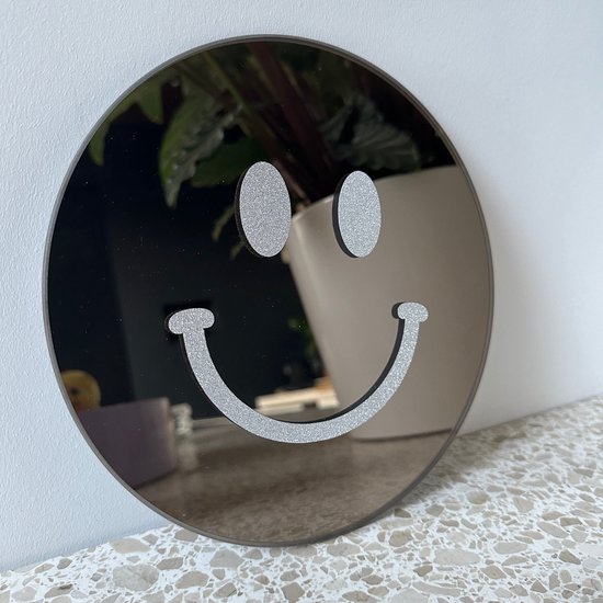 Zilveren Smiley Spiegel - 20cm - Rond | bol