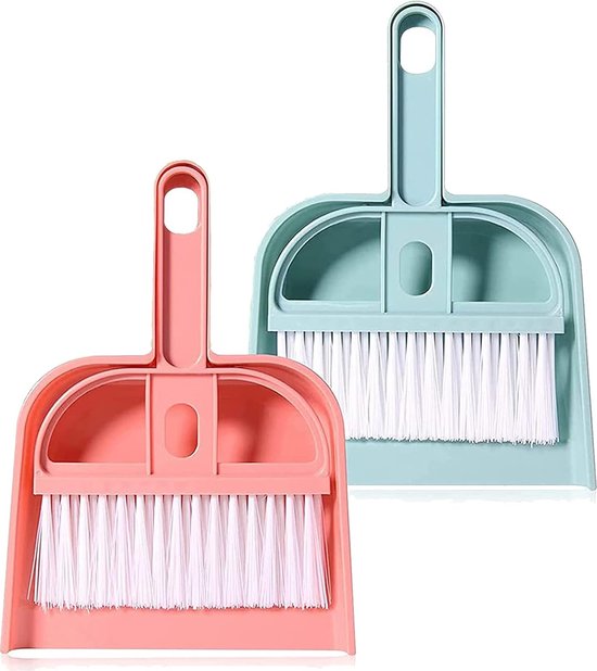 Set van 2 veegschoppen en bezems, mini-bezemset, met handbezem en schep ...