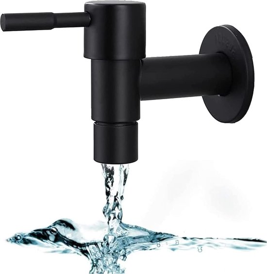 Roestvrij staal, zwart, enkele koude kraan, wandmontage ...