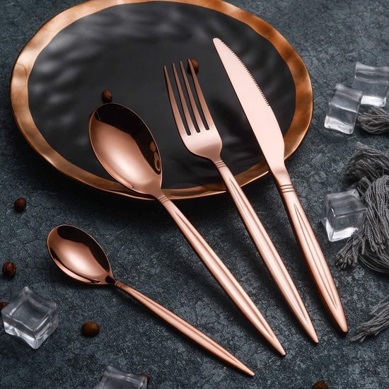 Bestekset van 24 stuks, titanium, roségoud verguld, roestvrij staal ...