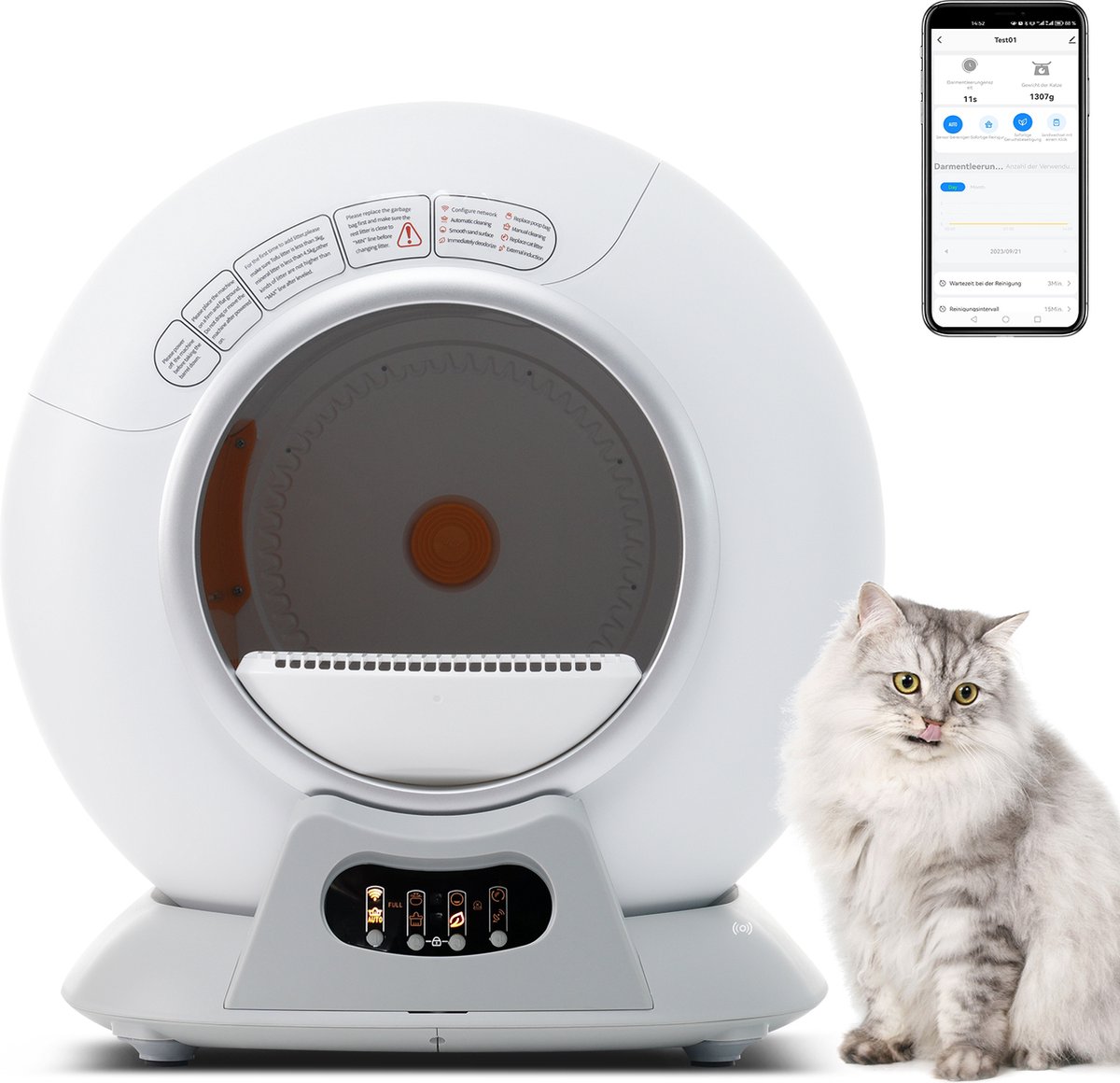Merax Automatische Kattenbak - Elektrische Kattenbak met App - Wit ...