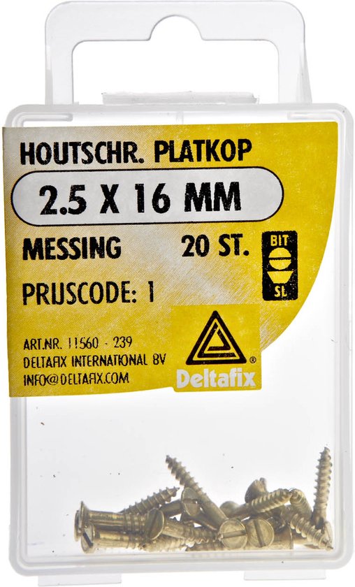 Deltafix. Hout schroef. PLAT-KOP 2.5 x 16 MM. Lang. MESSING 20 stuks ...