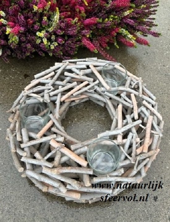 Takjeskrans - Kerstkrans - Kersttafelkrans - 38 cm - Lichtgrijs - met 3 ...