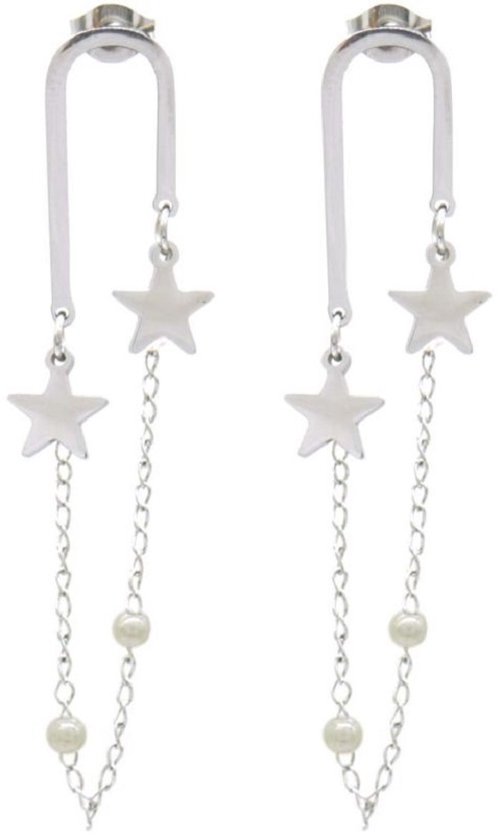 Oorbellen Sterren - Oorhangers - RVS - 4,5 cm - Zilverkleurig | bol