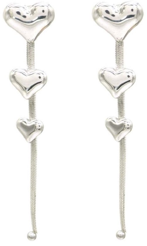 Oorbellen Hartjes - Oorhangers - RVS - 7 cm - Zilverkleurig | bol