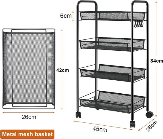 multifunctionele trolley met wieltjes voor keuken, kantoor, badkamer ...