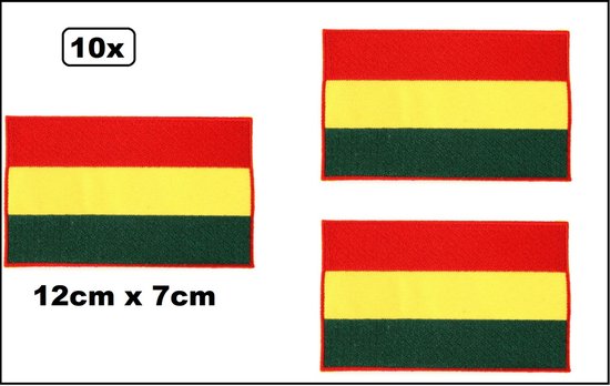 10x Strijkapplicaties vlag rood/geel/groen 12cm x 7cm - Carnaval thema ...