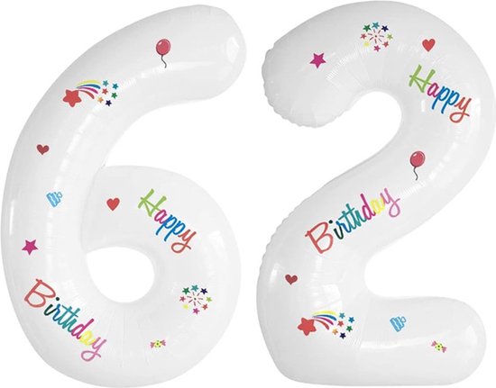 Folie Ballonnen Cijfers 62 Jaar Happy Birthday Verjaardag Versiering ...