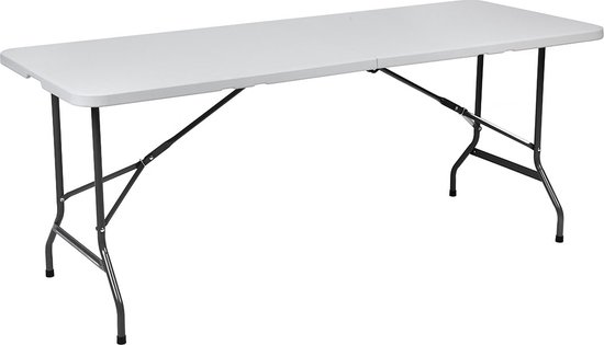 BRASQ Inklapbare Vouwtafel Wit - 180x70x74cm- Campingtafel - Klaptafel ...