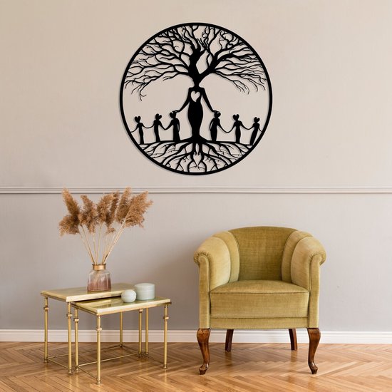 Schitterende metalen stamboom wanddecoratie met 3D effect! Zwart 100 cm ...