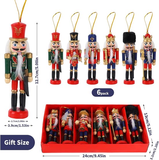 6 stuks kerst houten notenkraker ornamenten, 13 cm mini-figuren soldaat ...