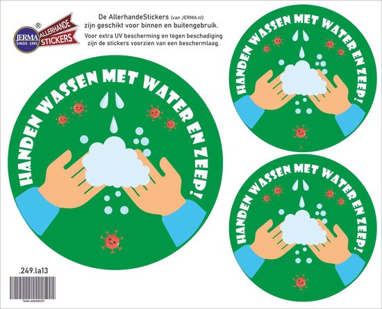 Handen wassen met zeep en water Stickers in vrolijke kinderkleuren set ...
