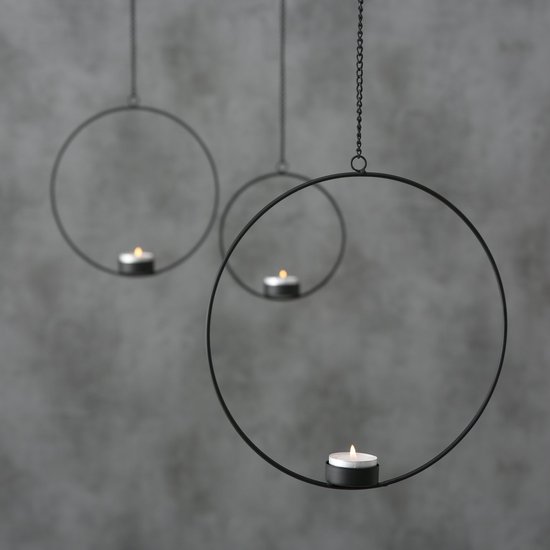 Set van 3 zwarte ringen met waxinelicht houder | bol