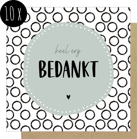 10x Bedankkaartjes / Bedankt kaarten | HEEL ERG BEDANKT | 13,5 x 13,5 ...