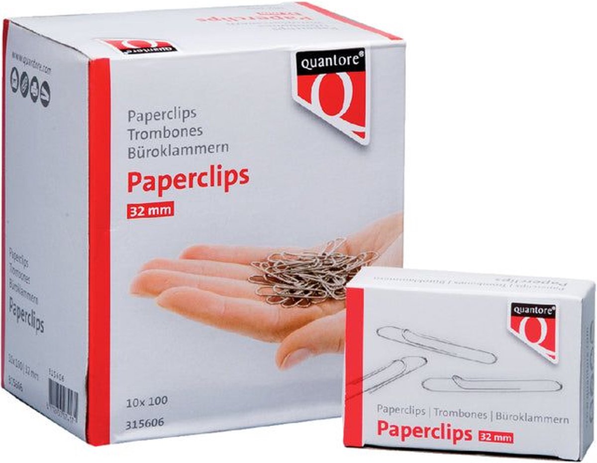 Paperclip quantore r2 32mm kort | Omdoos a 5 doos x 100 stuk | 5 stuks ...