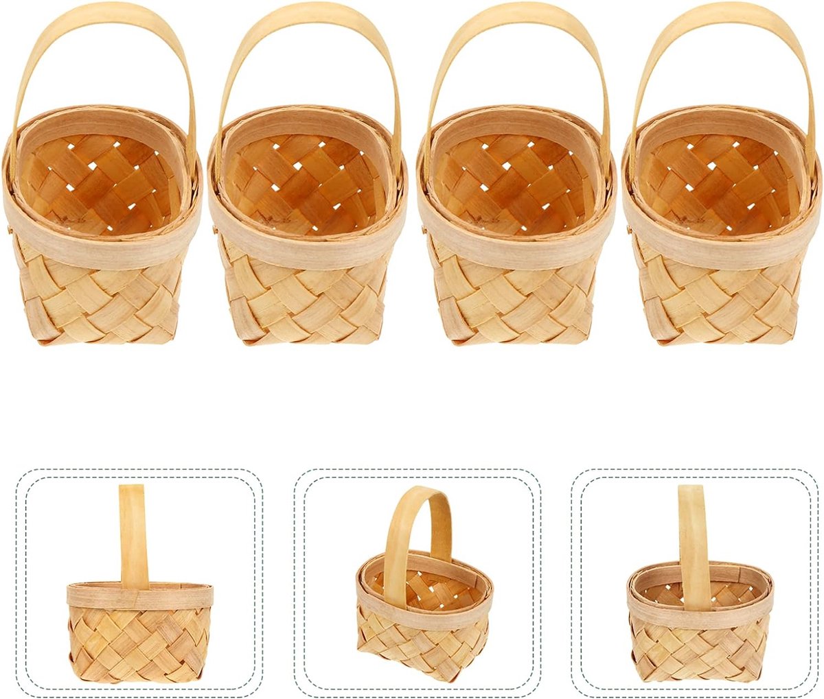 4 pièces Petit panier en saule avec anse, panier à fruits tressé ...