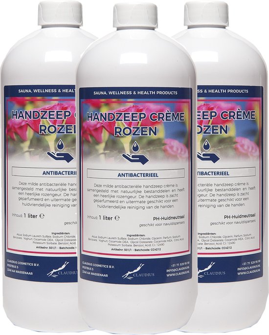 Handzeep Crème Rozen 1 liter - set van 3 stuks | bol