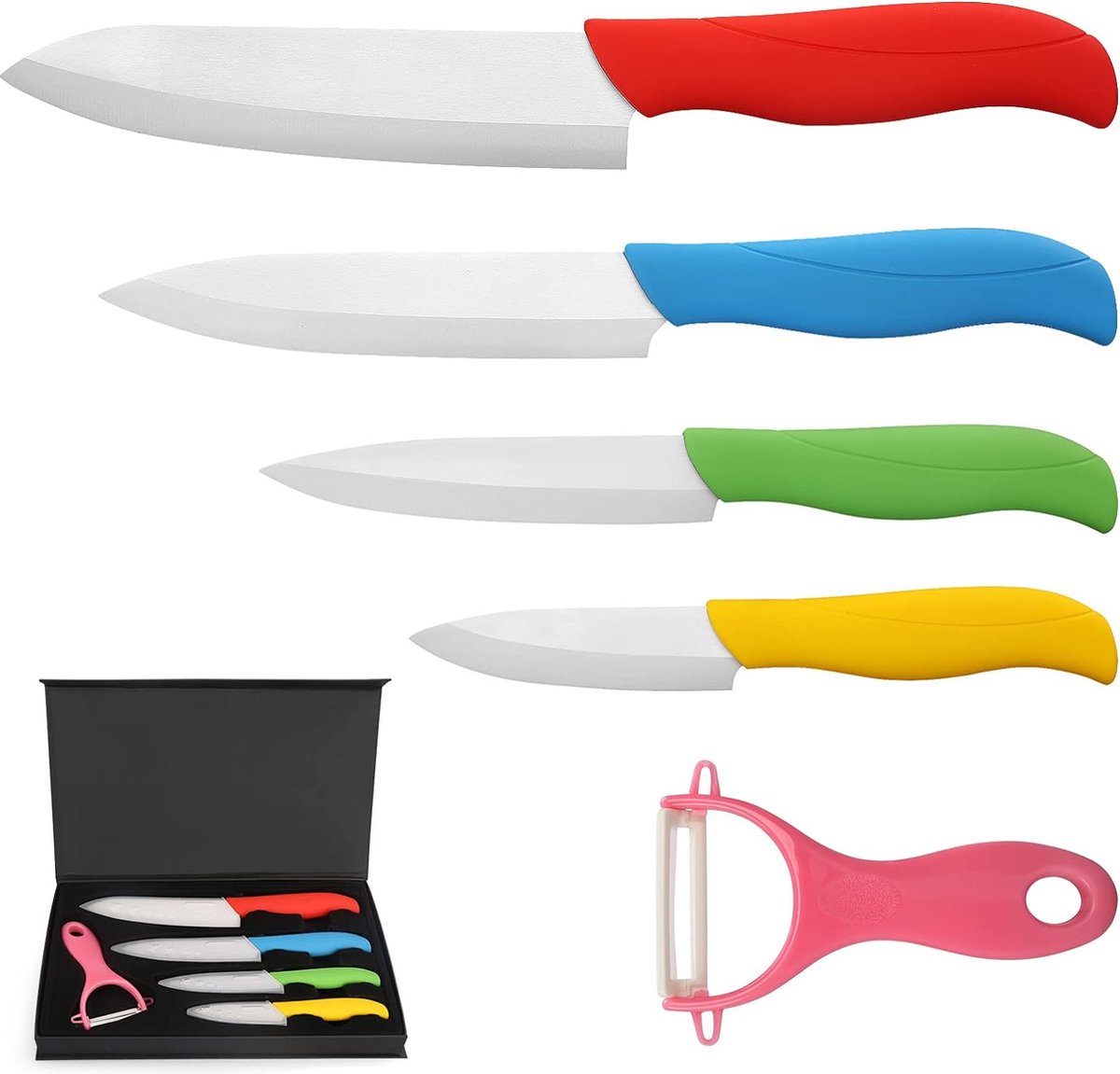 Keramische messenset, professionele koksmessensets met meerkleurige ...