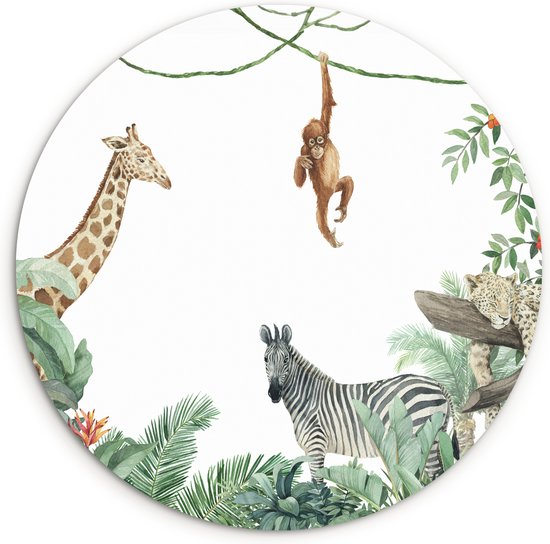 WallCircle - Wandcirkel ⌀ 60 - Jungle - Wilde dieren - Kinderen - Natuur - Ronde... | bol