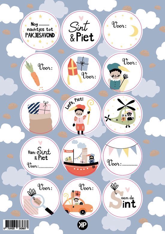 3x stickervel Sinterklaas blauw cadeaustickers sluitzegels naamstickers ...