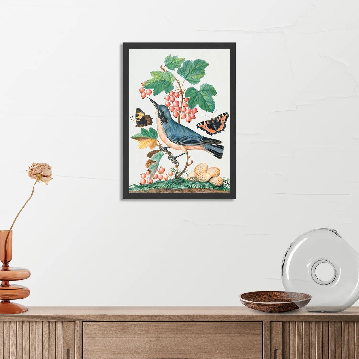 Poster Prent Natuur Vogel en Bloemen 10 Rechthoek Verticaal Met Lijst M ...
