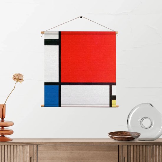 Textielposter Mondriaan de rode Vierkant L (45 X 45 CM) - Wandkleed ...