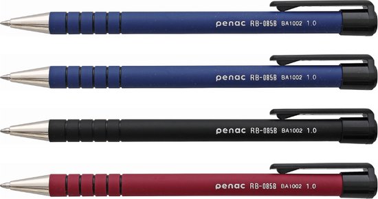 Penac Japan Balpen - RB-085 - 4-pack - 1.0mm - Blauw - Zwart - Rood | bol