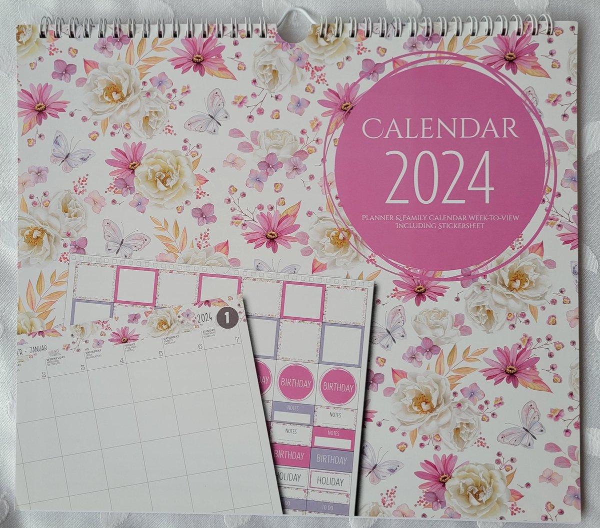 LIBOZA - Familiekalender 2024 XXL – Roze met bloemen - 3-talig - per ...