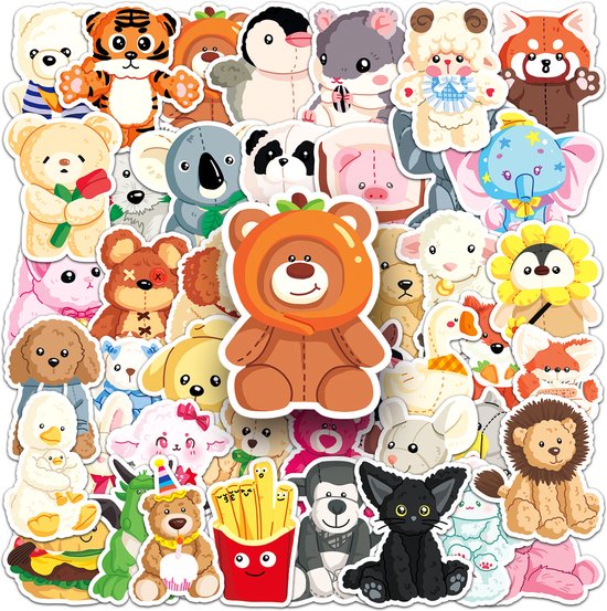 Schattige Dieren stickers - 50 Stickers met knuffels - Leuk voor Laptop ...