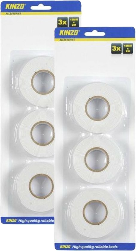 Kinzo Dubbelzijdig tape - wit - set met 6x rollen - Knutsel & hobby ...
