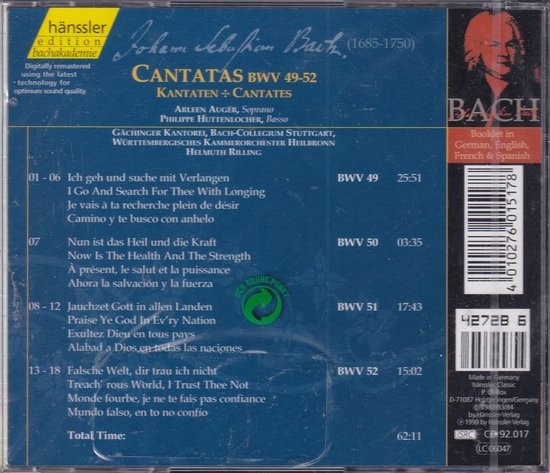 Cantatas BWV 49-52 - Johann Sebastian Bach - Gächinger Kantorie en Bach ...