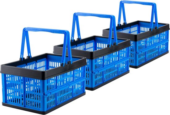 Small Folding Box with Handle, Set of 3, Blue, 16 L each, Foldable Box ...