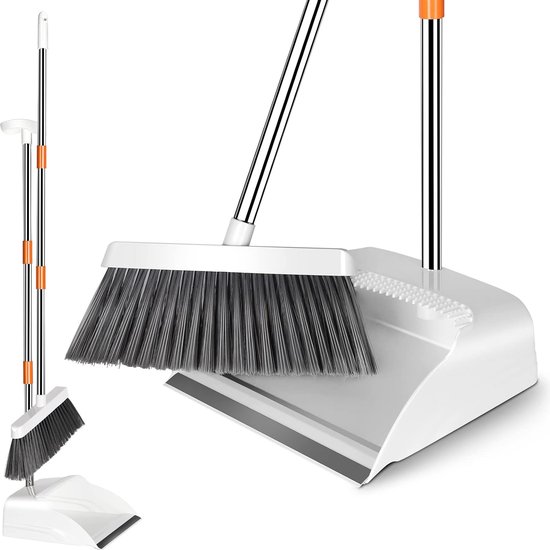 Bezem met steel, 137 cm bezem en veegschep set met kamtanden en ...