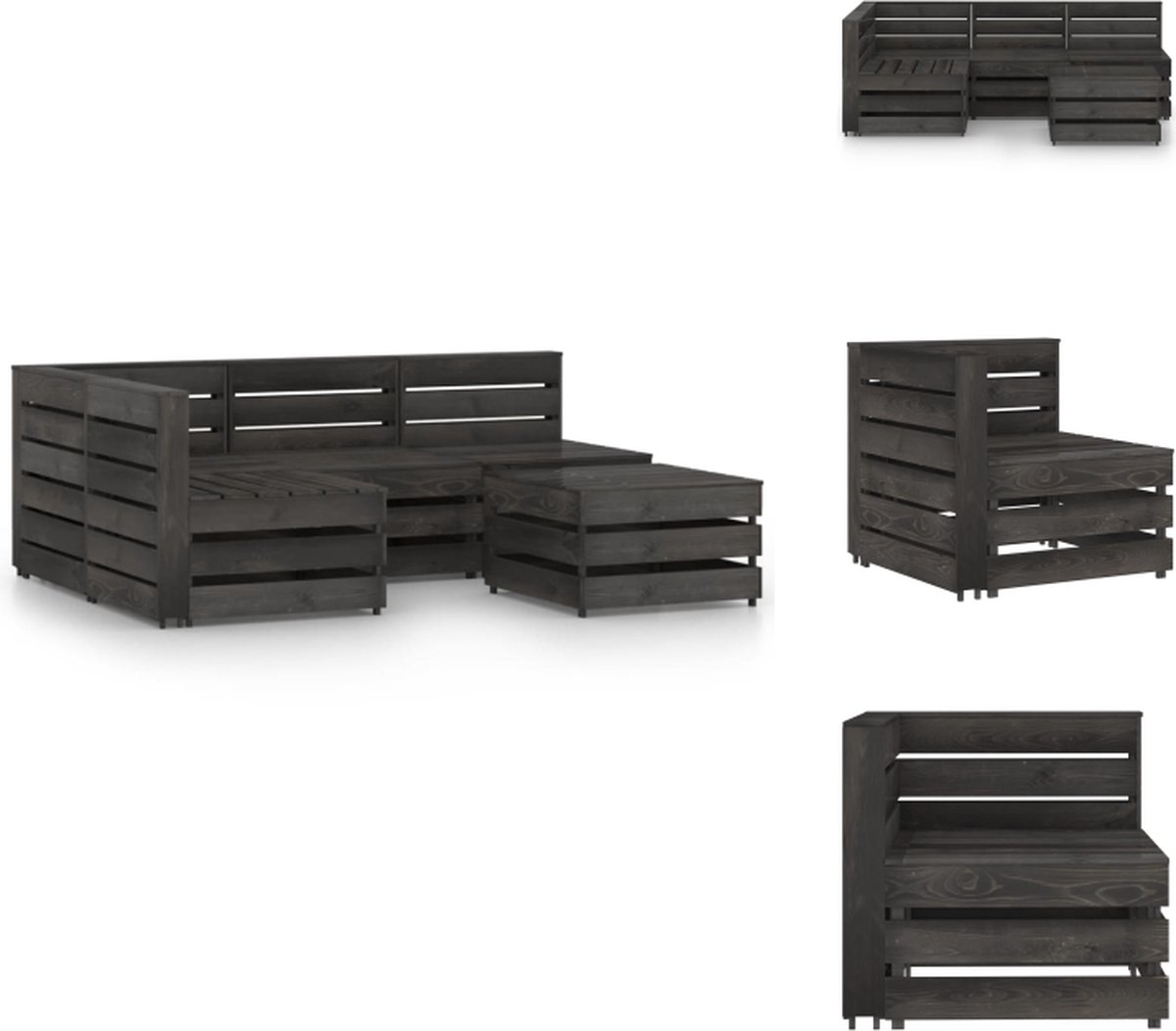 vidaXL Loungeset Pallet - Hoekbank - Middenbank - Tafel/Voetenbank ...