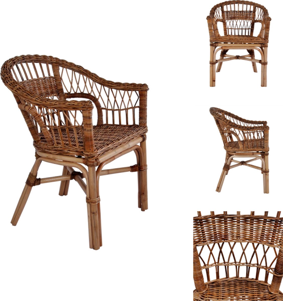 vidaXL Stoel - Rattan - Natuurlijk - 55 x 59 x 81 cm - Vintage stijl ...