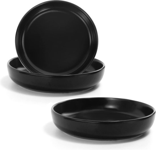 Cat Bowls Set of 3 Ceramic Feeding Bowls for Cats (Black) | bol