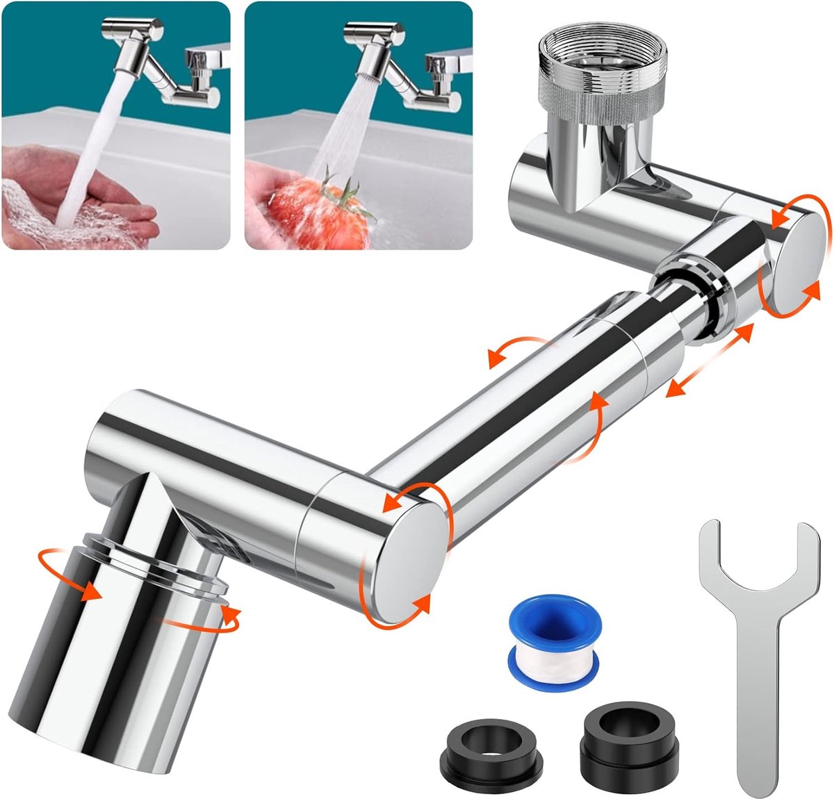 Kraan opzetstuk met 2-voudig instelbare perlator, 1440 graden draaibare ...