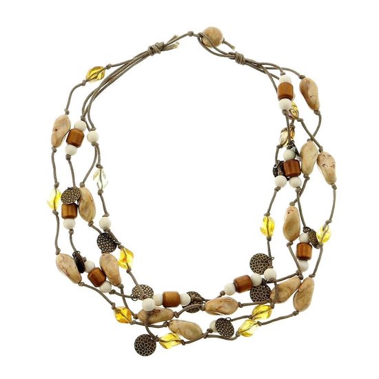 Behave Ketting met meerdere lagen van touw met bruine stenen kralen | bol Behave Ketting met meerdere lagen van touw met bruine stenen kralen | bol