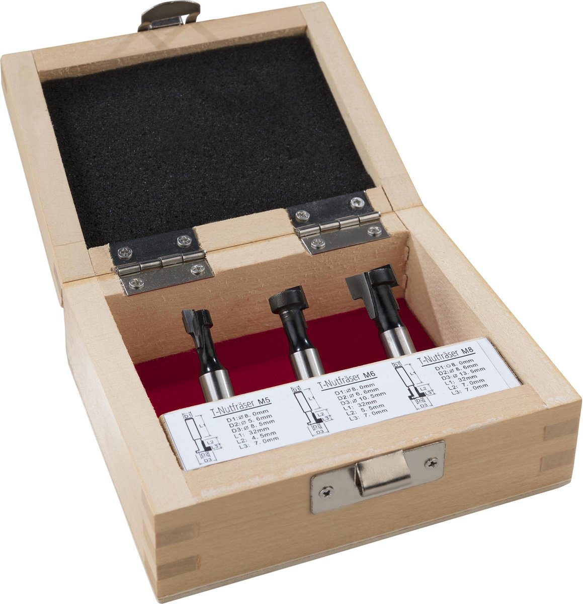 Westfalia T-gleuf - T-freesset - 3 Stuks - Houten koffer | bol