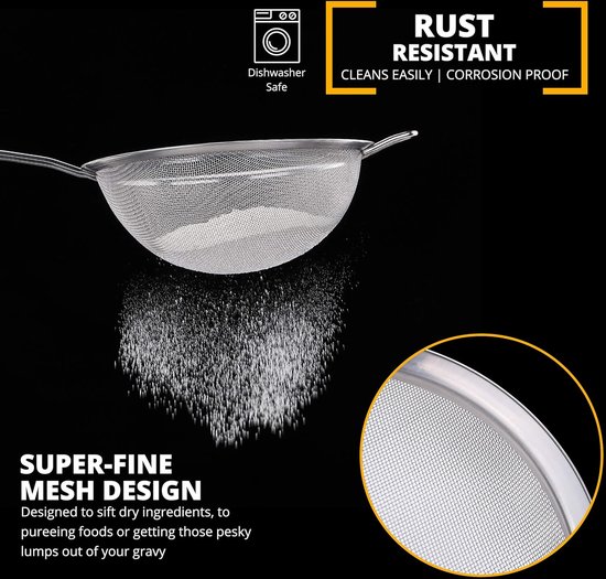 Zeefset in drie verschillende maten, metalen zeef van roestvrij staal ...