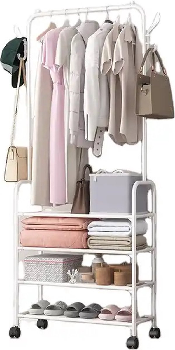 Kledingrek wit op wielen 60 x 23 x 183 CM - Kleding rek metaal ...