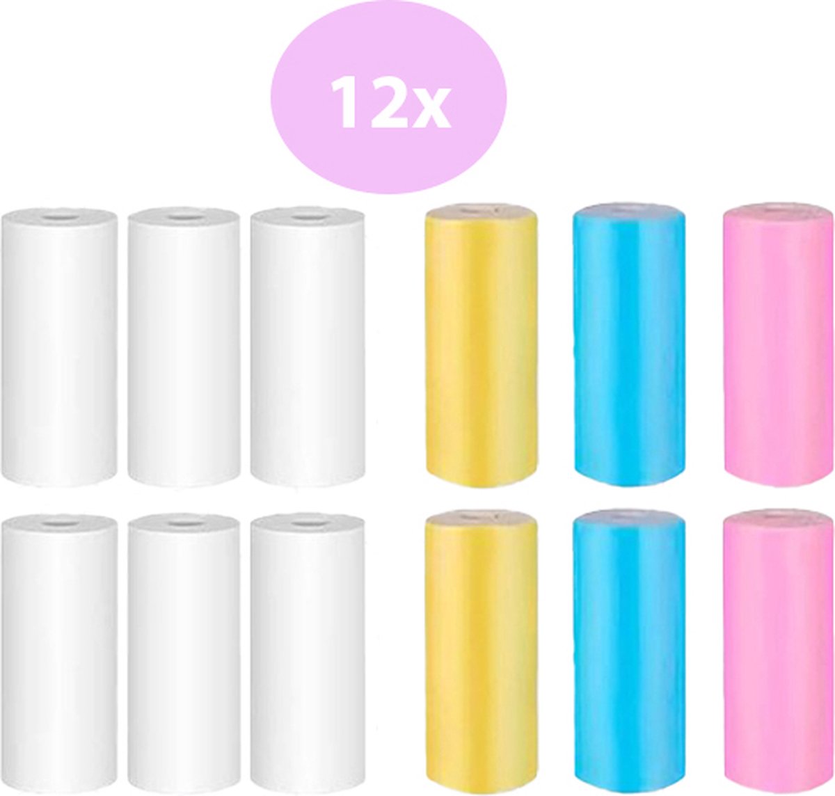 Mini Printer Rollen - 12 Stuks - 6 kleur - 6 witte rollen - Rollen voor ...
