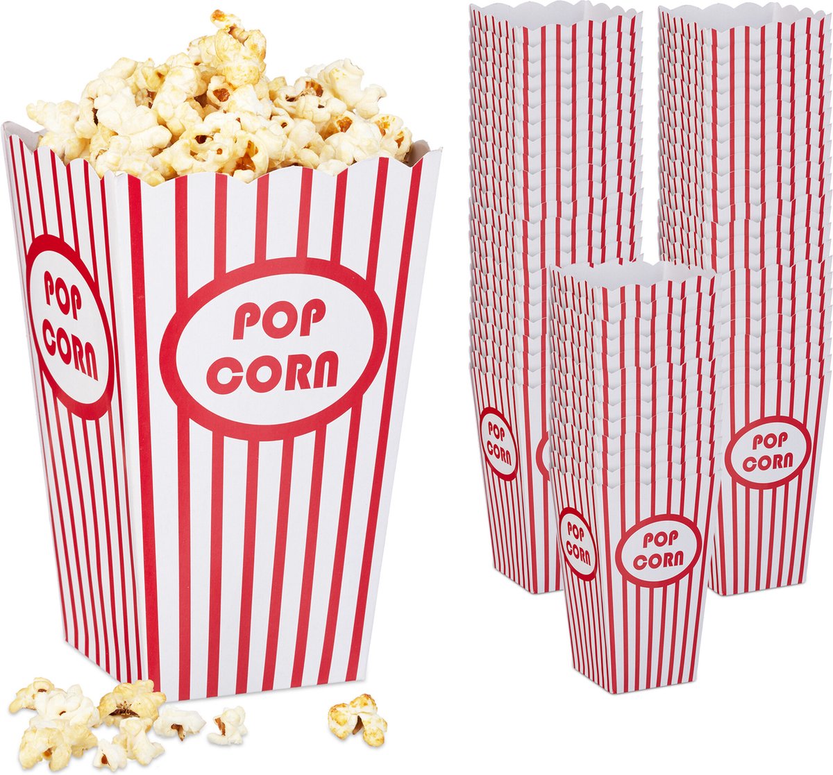 Relaxdays popcorn bakjes set van 60 - gestreepte popcorn zakjes ...