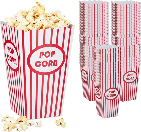 Relaxdays popcorn bakjes set van 60 - gestreepte popcorn zakjes ...