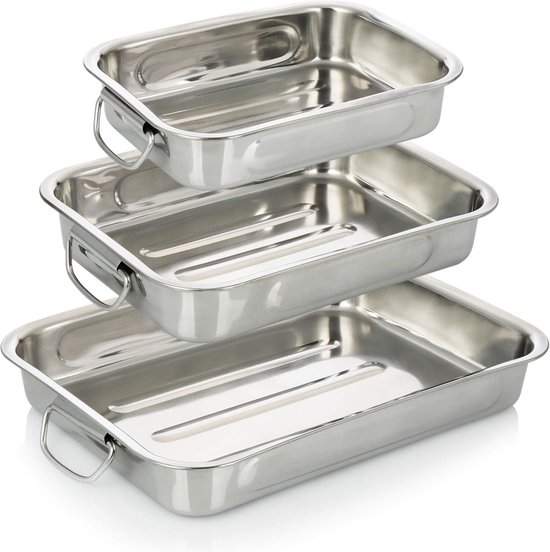 3-Piece Roasting and Baking Mould Set - Stainless Steel Roasting Dish ...