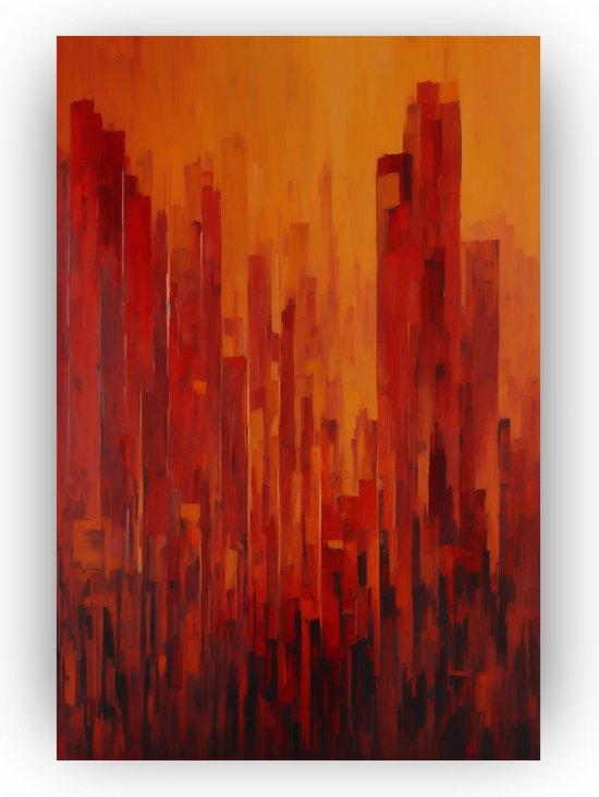 Rood abstract schilderij 50x70 cm - Schilderij canvas - Skyline schilderij - Landschap... | bol