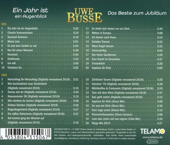 Uwe Busse - Ein Jahr Ist Ein Augenblick - Das Beste Zum Jubiläum (2 CD), Uwe Busse |... | bol