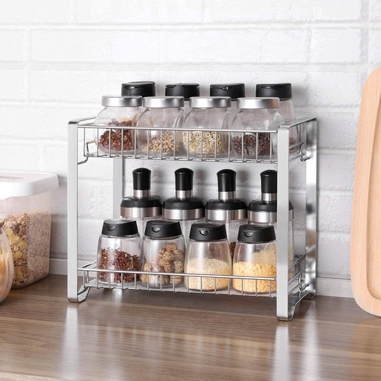 2 Tier Kitchen Rack Metal Spice Rack with Plastic Plates, Non-Slip Feet ...