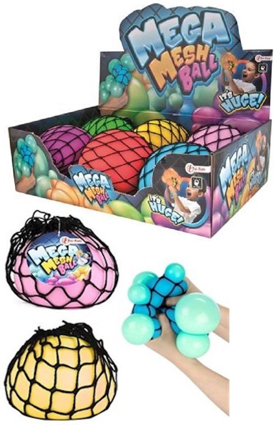 Mega stressbal knijpbal in net - 1 exemplaar - Fidget - schoenkado ...